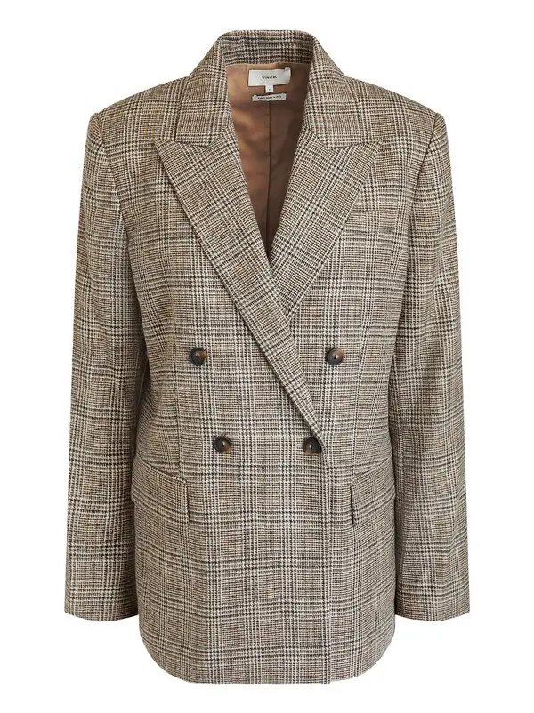 Vince Double-breasted Prince Of Wales Checked Flannel Blazer - Taupe