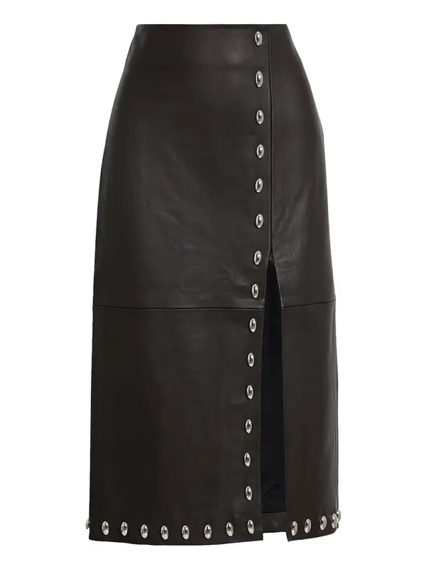 A.L.C. Naomi Studded Leather Midi Skirt - Dark Brown
