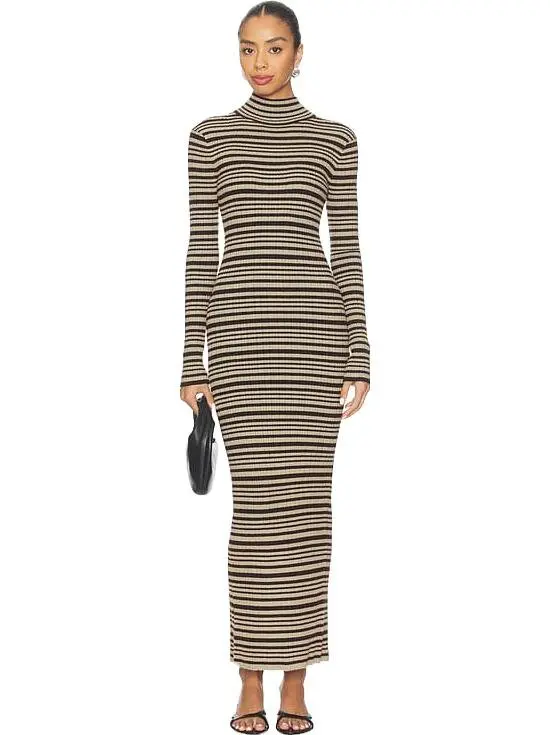 Nanushka Mirell Maxi Dress - Black & Brown & Green Stripe