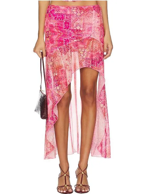 RUNAWAY THE LABEL Emery Midi Flounce Skirt - Gaia Pink