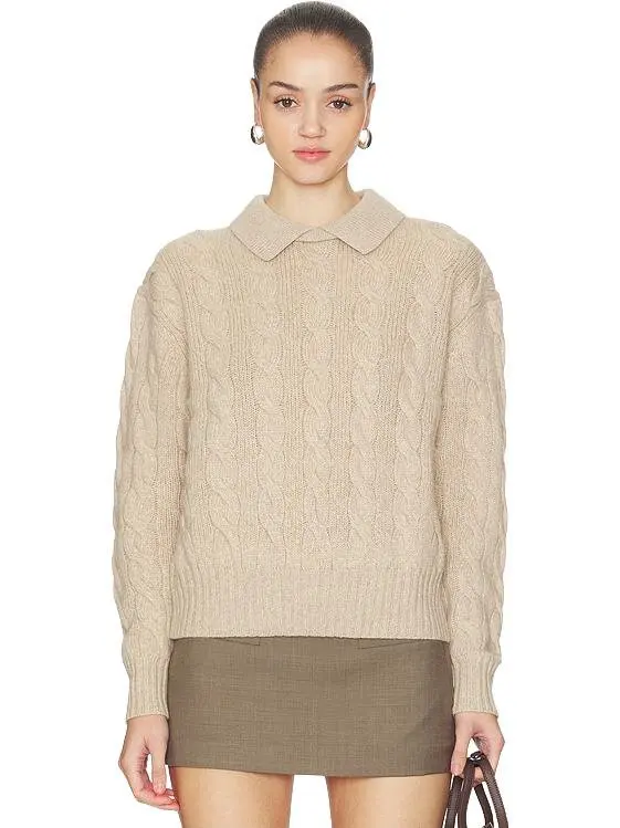 Ralph Lauren Cable Wool Cashmere Polo Collar Sweater - Dark Almond Marl