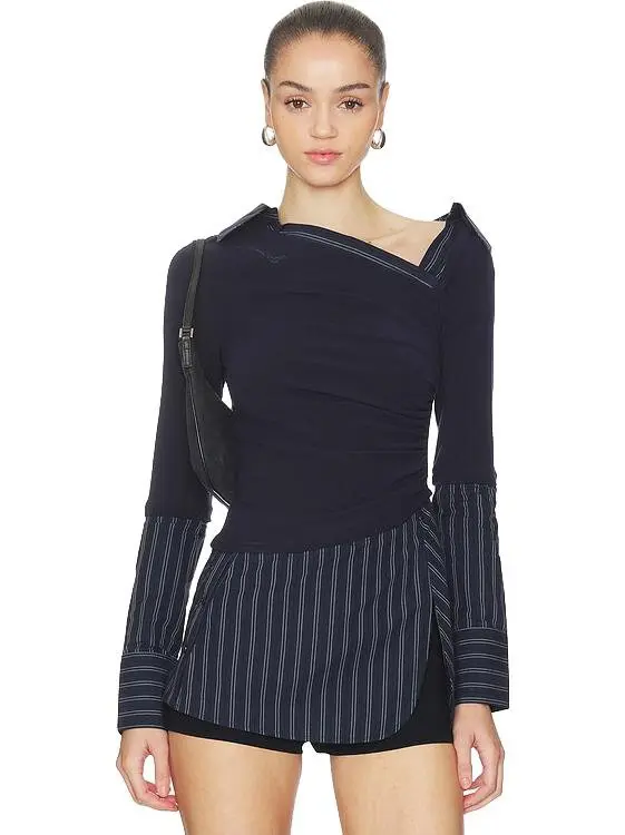 MARRKNULL Faux Two-piece Spliced Shirt - Navy Blue