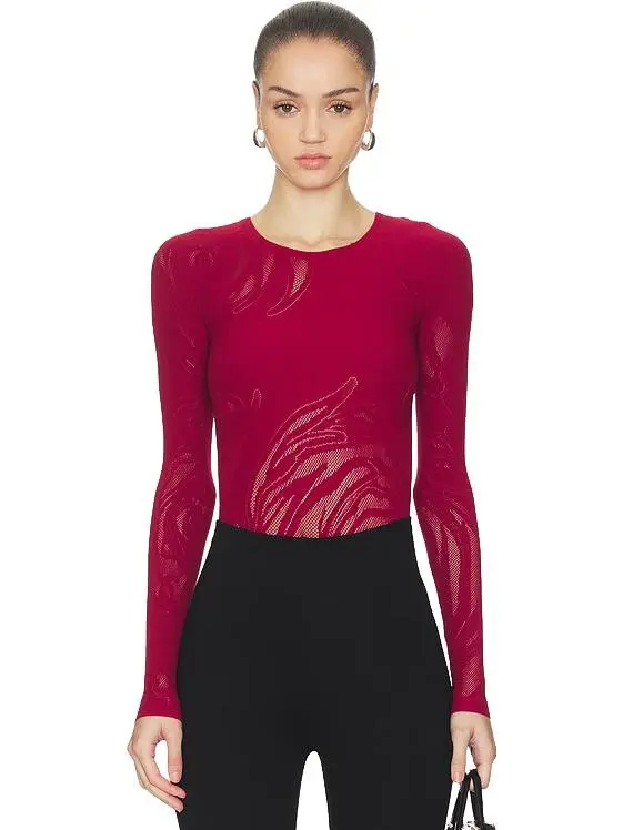 Wolford Rose Net Bodysuit - Crimson