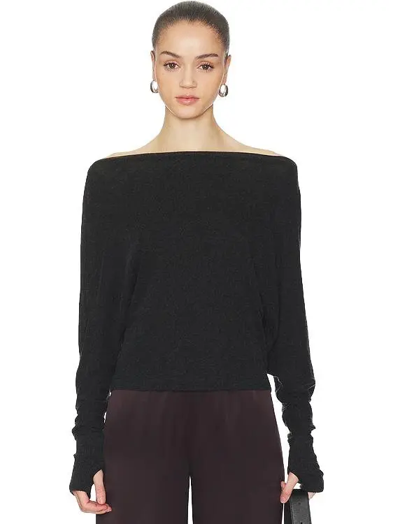 Enza Costa Cashmere Jersey Dolman Top - Charcoal