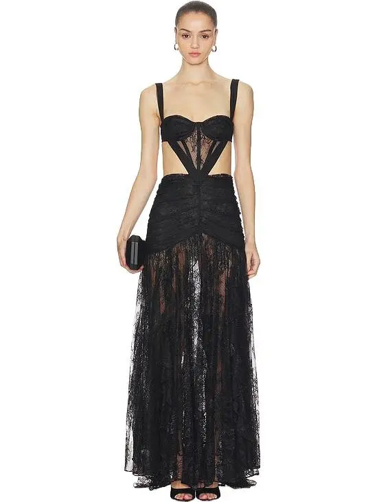 PatBO Laila Lace Cut Out Gown - Black