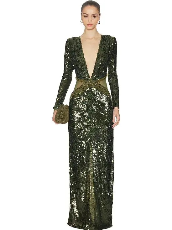 PatBO Bossa Sequin Gown - Green