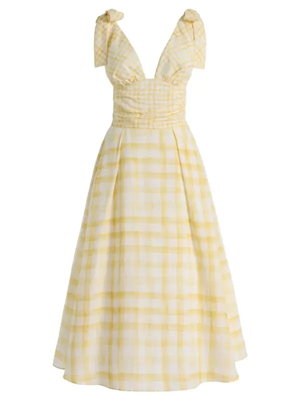 Rosie Assoulin Gingham Midi Dress With Bow Detail - Yellow
