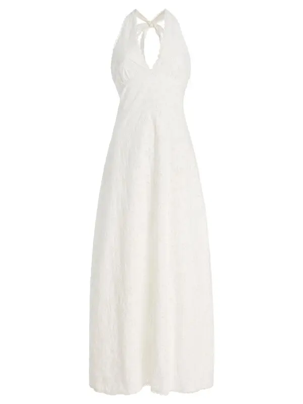 Posse Salma Eyelet Cotton Maxi Halter Dress - White