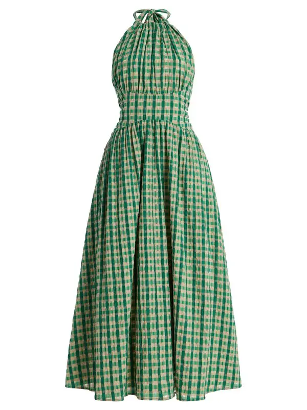 Rosie Assoulin Gingham Halter Midi Dress - Green