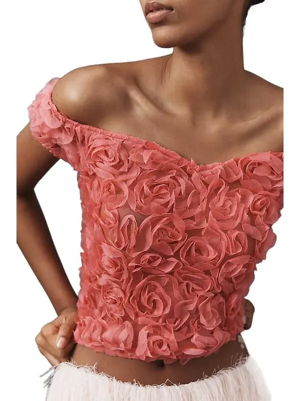 Maeve Off-shoulder Rosette Top - Raspberry