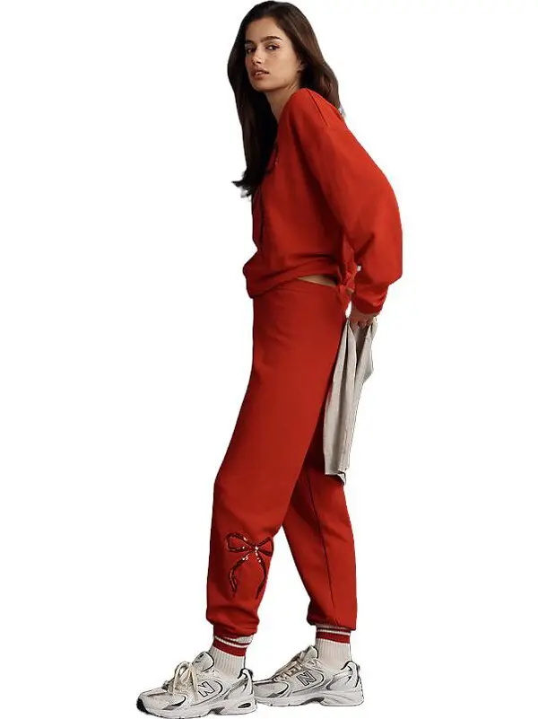 Beach Riot X Nash Sequ Bow Sweatpants - Red Sequin Bow