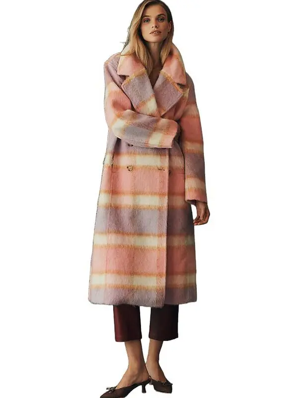 Maeve Plaid Long Coat Jacket - Pastel Plaid
