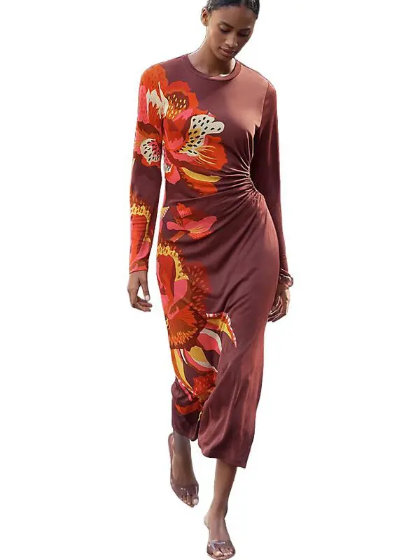 Farm Rio Long-sleeve Jersey Midi Dress - Lucia Floral