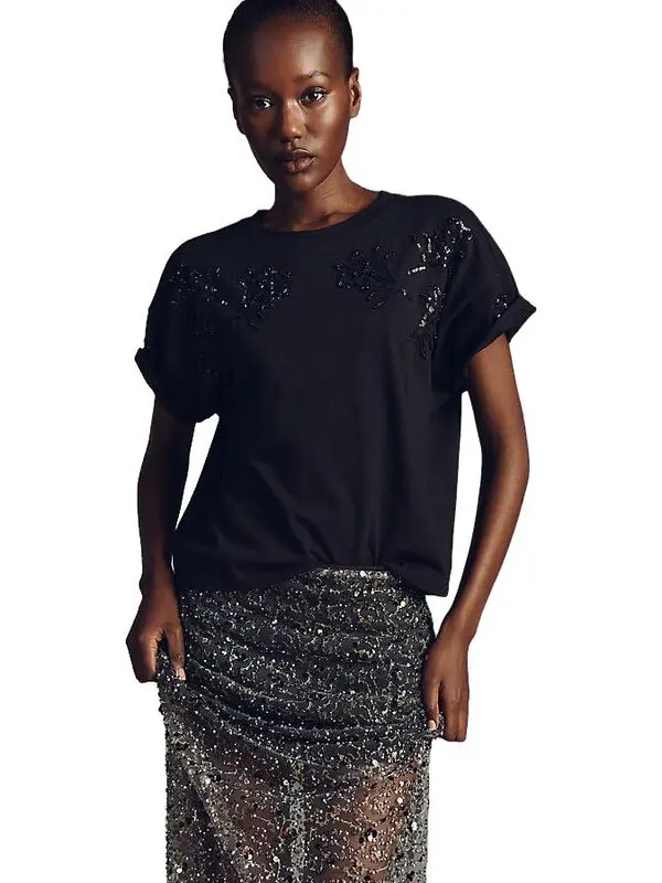 Rag & Bone Short-sleeve Beaded Floral Top - Black