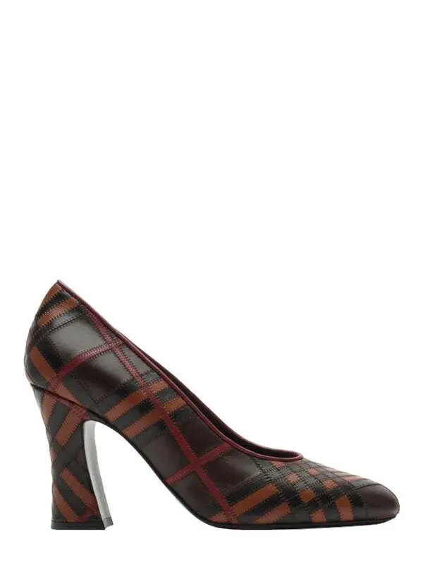 Burberry Check Leather Trinket Pumps - Mahogany Red