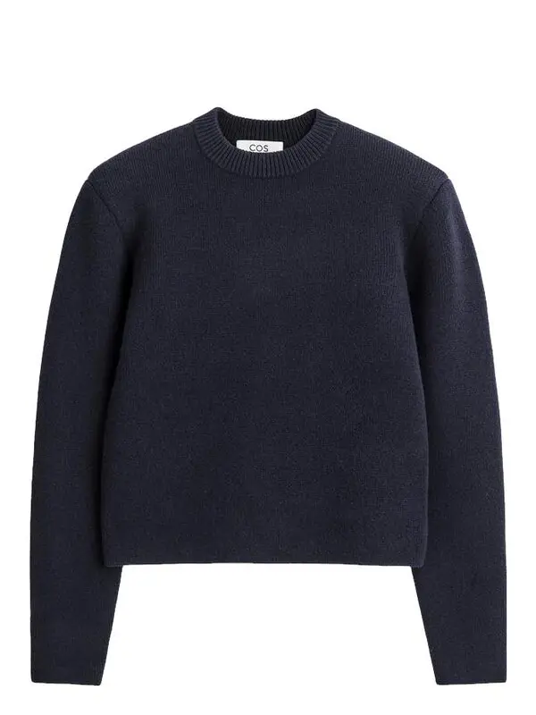Cos Sculpted-shoulder Merino Wool Sweater - Navy
