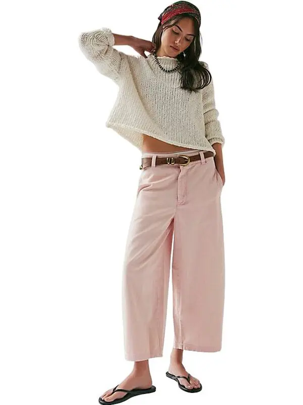 Free People We The Free Lay Down Chino Trousers - Pink Chalk