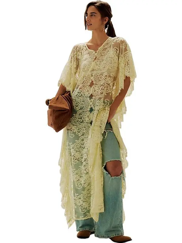 Free People Fontan Lace Kaftan - Butter Yellow