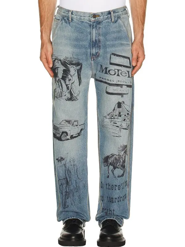 ONE OF THESE DAYS All Over Print Painters Pant - Indigo
