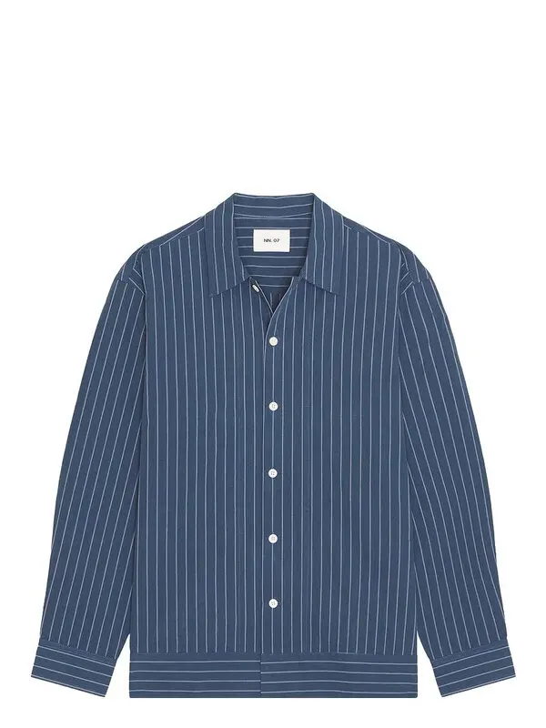 Nn07 Reed Stripe Overshirt Shacket In Blue - Blue Stripe