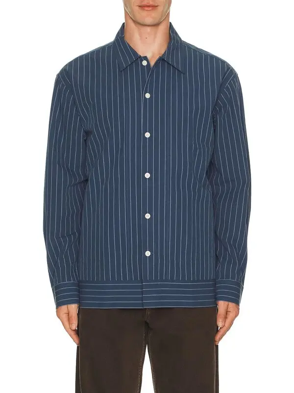 Nn07 Reed Stripe Overshirt Shacket In Blue - Blue Stripe
