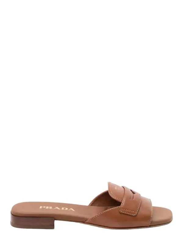 Prada Leather Logo-detail Sandals - Brown