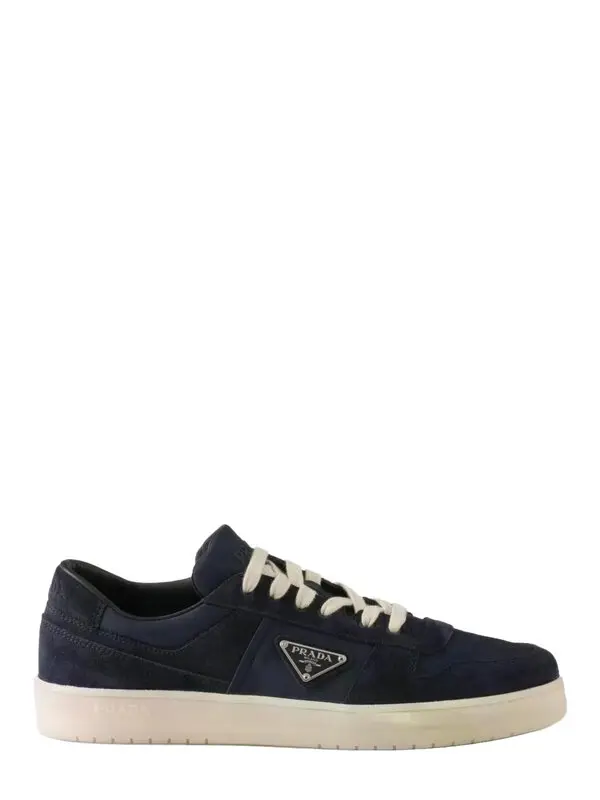Prada Downtown Eyelets Detail Suede Sneakers - Blue