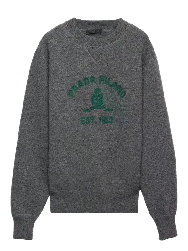 Prada Intarsia Logo Raglan Sweater - Grey