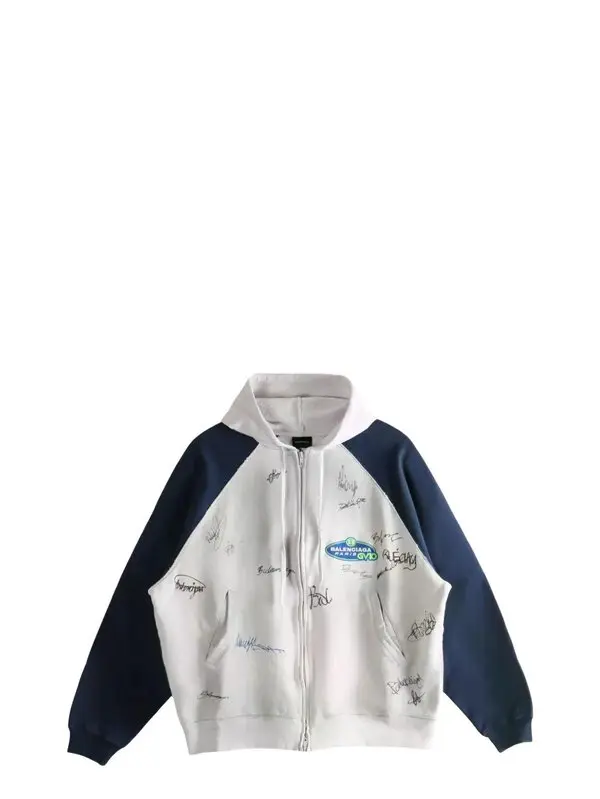 Balenciaga Graphic Oversized Zip Hoodie - Neutrals