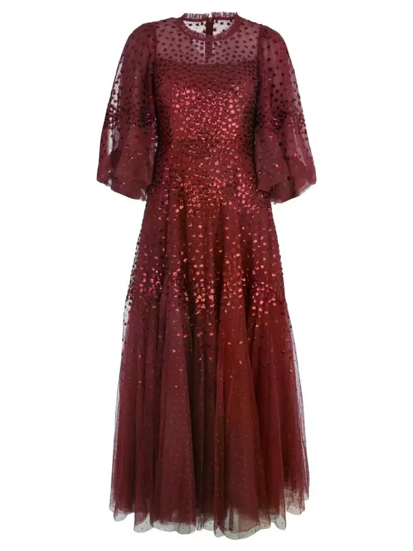 NEEDLE & THREAD Sequin-embellished Midi Dress - Red