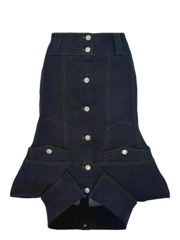 GRACE ELWOOD Denim Jacket-style Midi Skirt - Blue