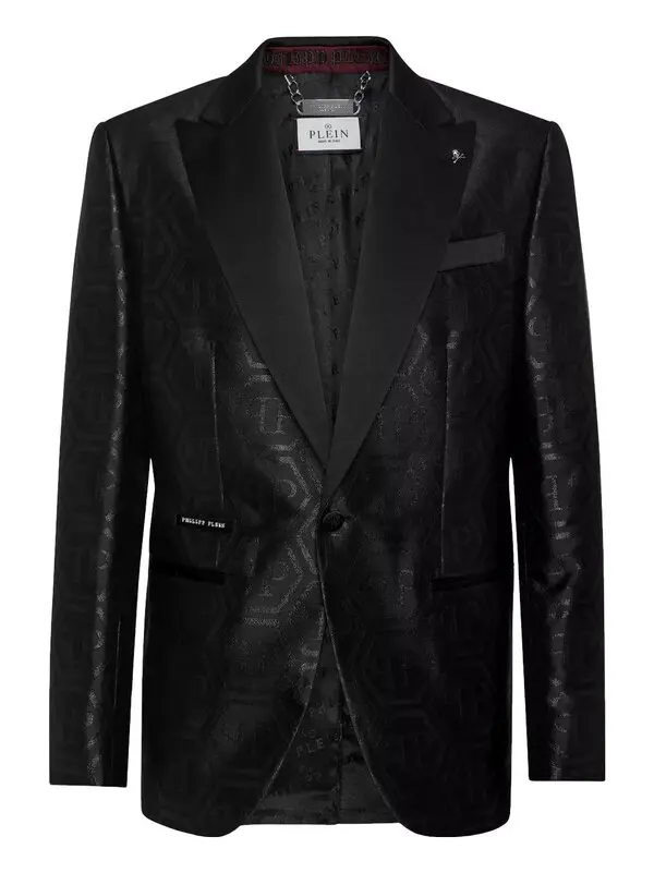 Philipp Plein Monogram-jacquard Single-breasted Blazer - Black