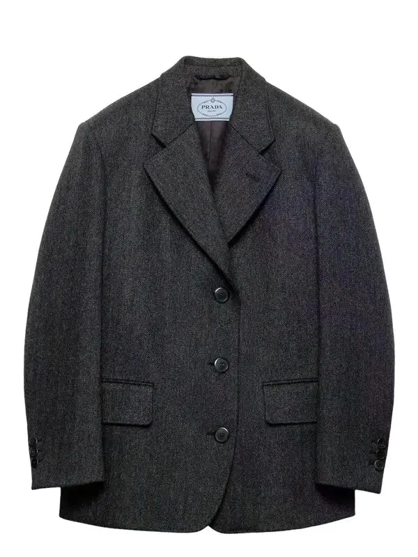 Prada Buttoned Chevron Wool Jacket - Grey