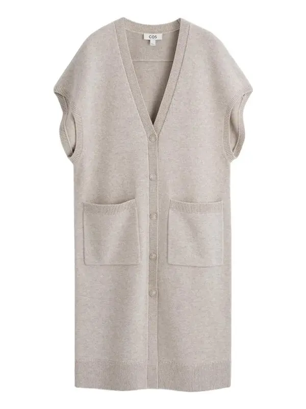 Cos Rounded Wool Longline Cardigan - Beige