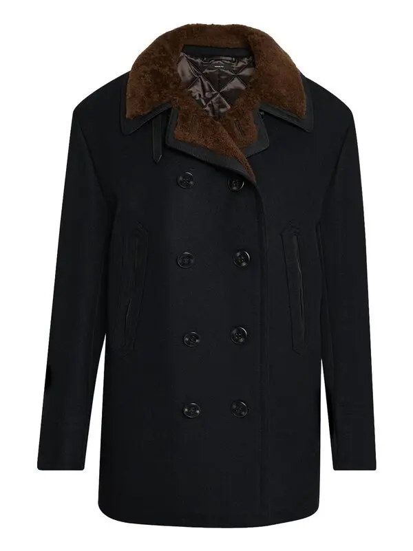 TOM FORD Melton Wool Double-breasted Pea Coat With Shearling - Black
