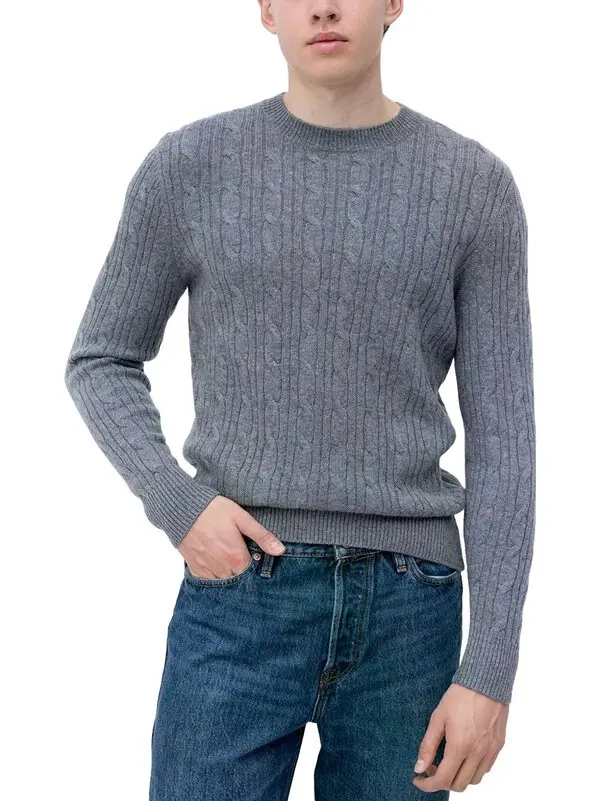 BOSS Cable Knit Crew-neck Sweater - Grey