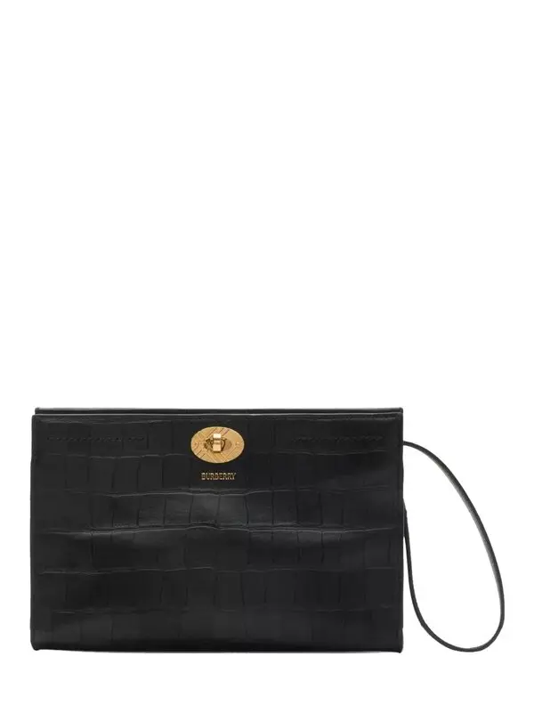 Burberry Cotswolds Crocodile-effect Shoulder Bag - Black