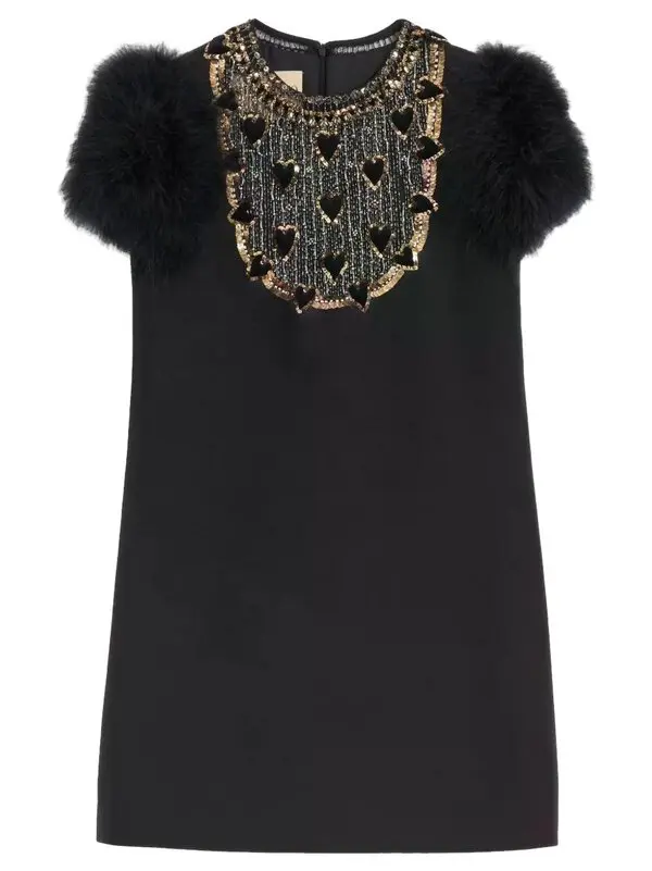 Valentino Garavani Embroidered Crepe Couture Mini Dress - Black