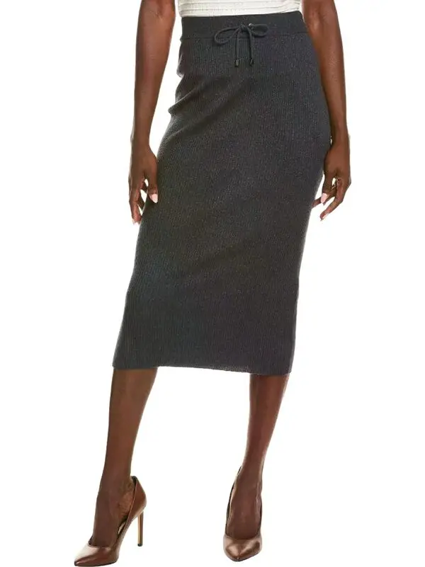 Brunello Cucinelli Ribbed Drawstring Midi Skirt - Grey