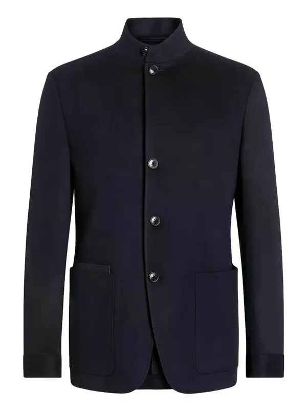 Zegna Button Pocket Shirt Jacket With Leather Detail - Blue