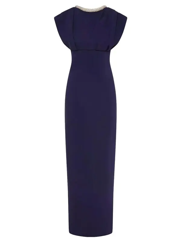 Rachel Gilbert Cap-sleeve Column Gown - Blue