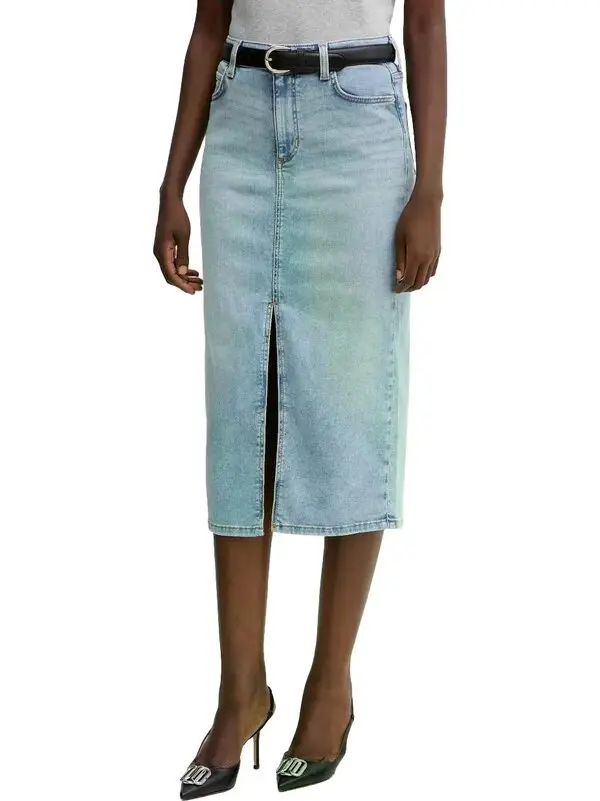 Guess Midi Skirt With Front Slit - Blue