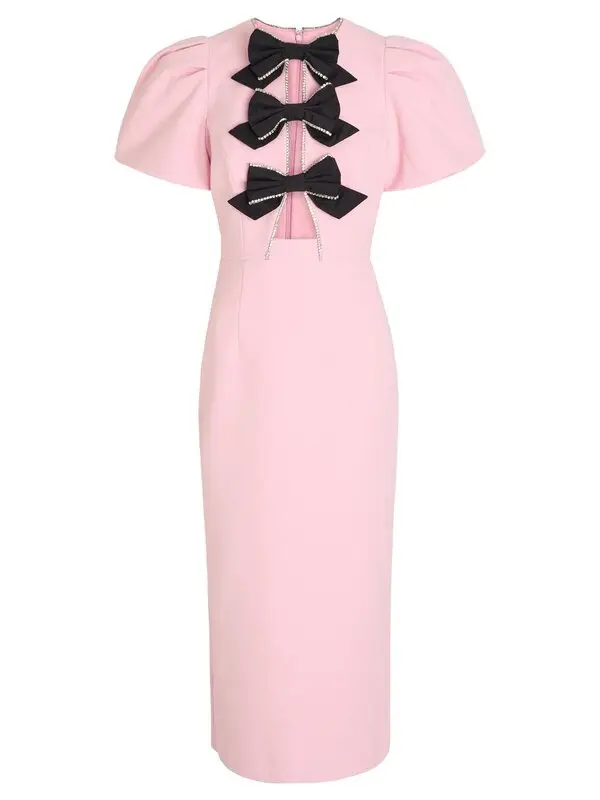 Rebecca Vallance Crepe Midi Dress With Bow Embellishments - Light Pink
