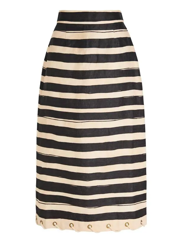 Zimmermann Striped Linen Midi Skirt - Black