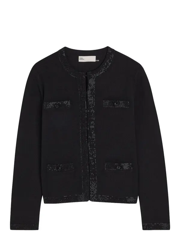Tory Burch Kendra Crystal-embellished Cardigan - Black