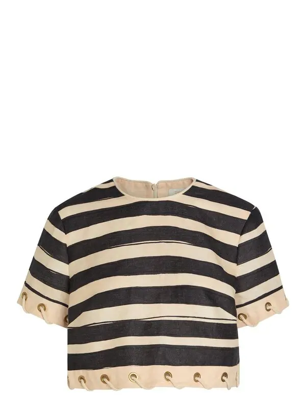 Zimmermann Rebellion Striped Linen Crop Top - Black