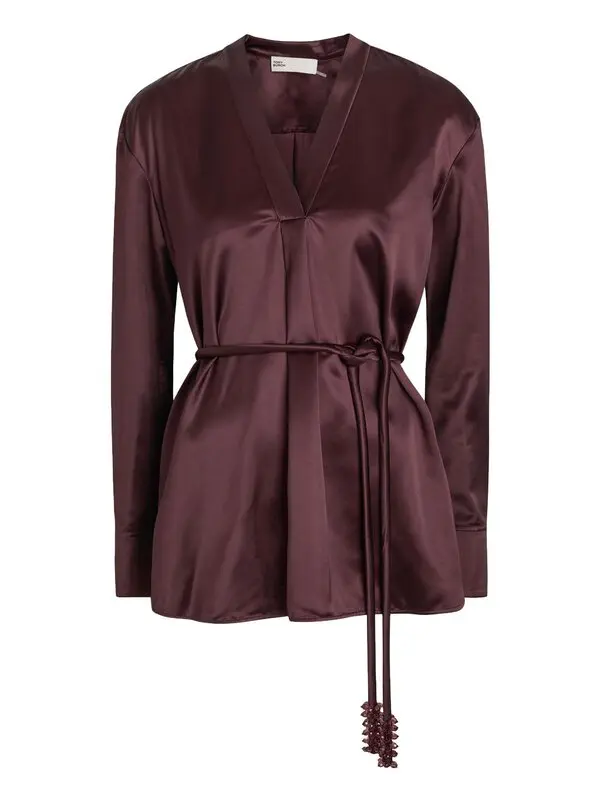 Tory Burch Belted Satin Top - Dark Red