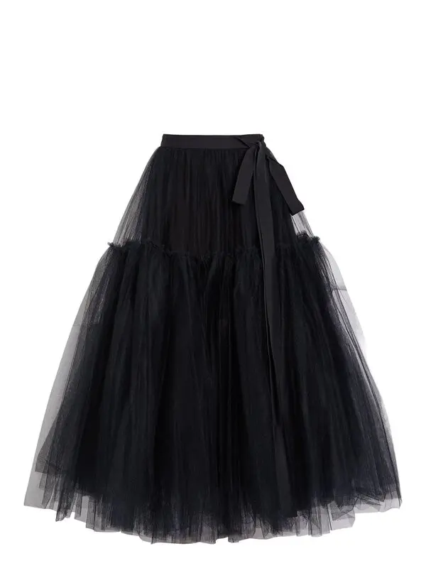 Erdem Bow-embellished Tulle Midi Skirt - Black