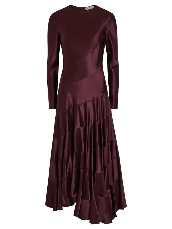 Tory Burch Asymmetric Satin Midi Dress - Dark Red