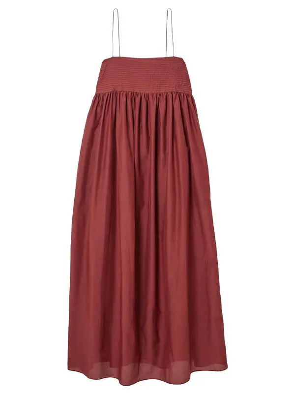 Matteau Pintucked Organic Cotton And Silk-blend Maxi Dress - Burgundy